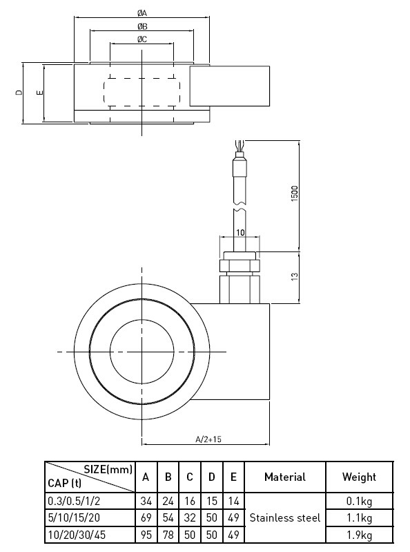 Washer Type Stainless Steel Load Cell Compression Load Cell 0.3t To 45t